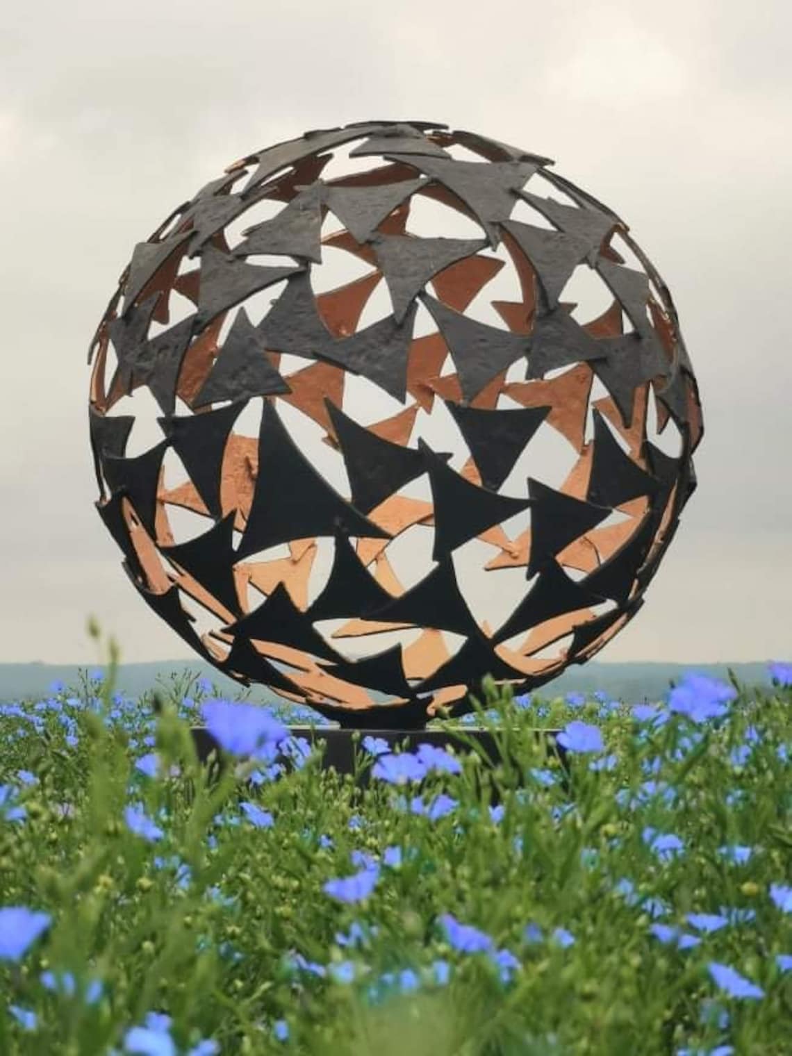 Handmade Metal Garden Lighting Sphere Sculpture - Matte Black & Copper ...