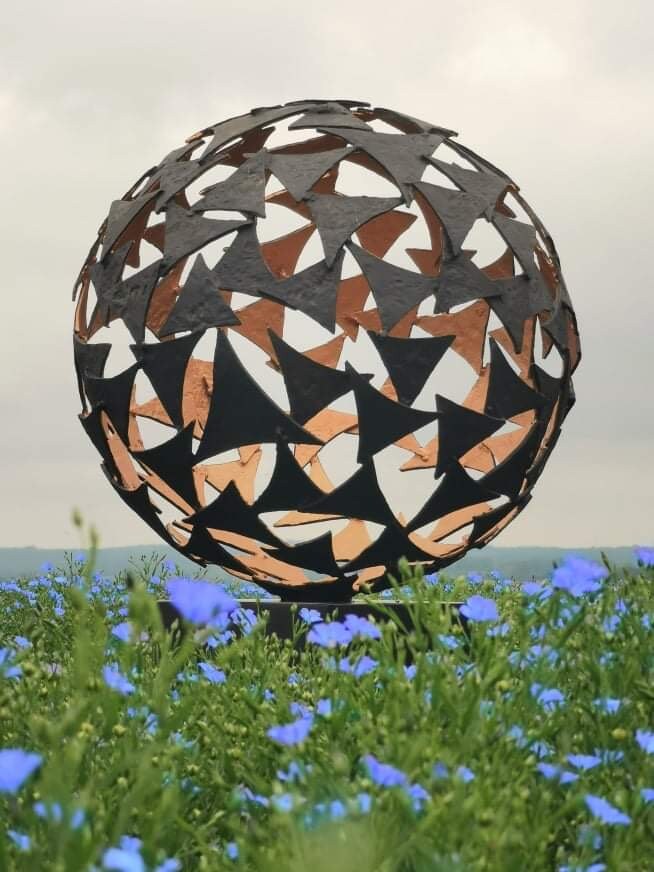 Handmade Metal Garden Lighting Sphere Sculpture - Matte Black & Copper ...