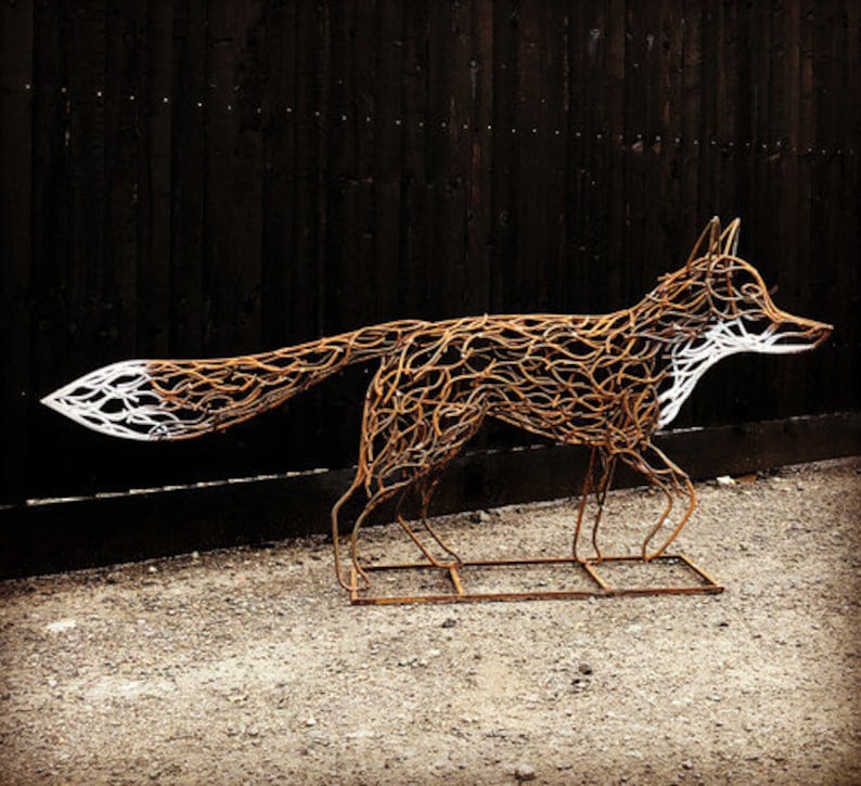 Handmade Metal Rustic Watching Fox Garden Sculpture Garden Yard Art ...