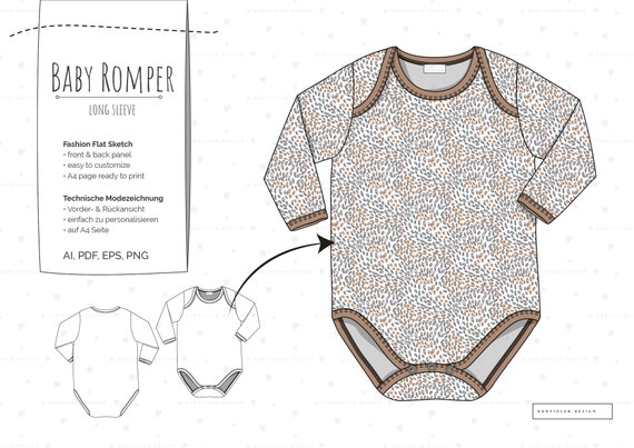Baby Romper Long Sleeve Template Vector Mock Up Fashion - Etsy
