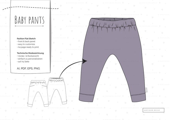 Baby Pants Template Vector Mock Up Fashion Flat Sketch - Etsy