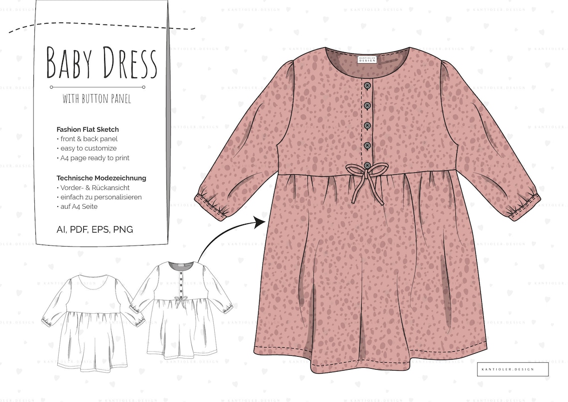 Baby Dress Template, Vector Mock Up, Fashion Flat Sketch, Design File ...