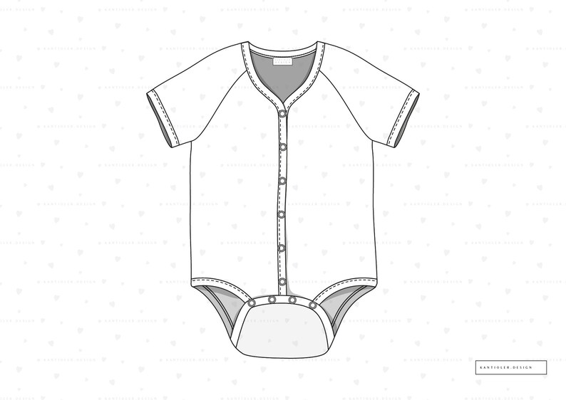 Fashion Technical Drawing Baby Romper With Button Panel, Vector ...