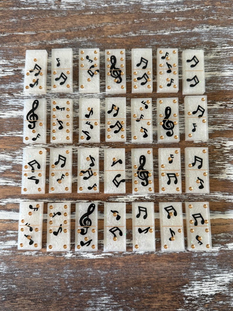 Music Notes Resin Dominoes Game With Velvet Bag 28 Pieces Glitter ...