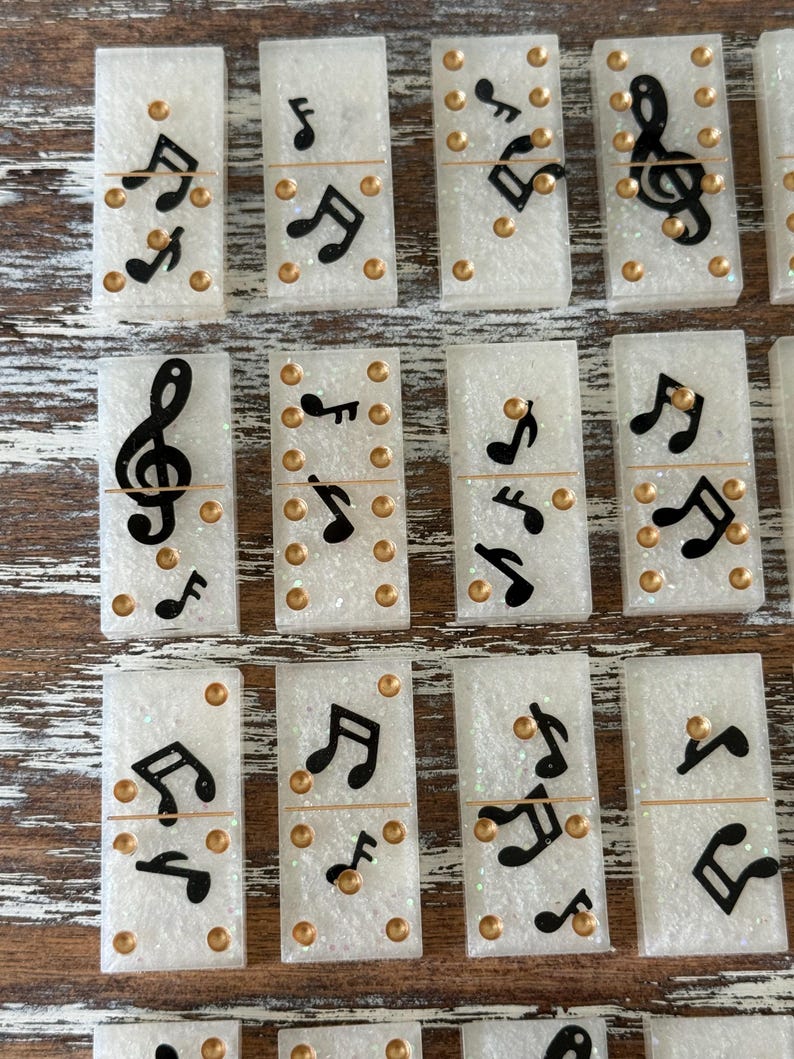 Music Notes Resin Dominoes Game With Velvet Bag 28 Pieces Glitter ...