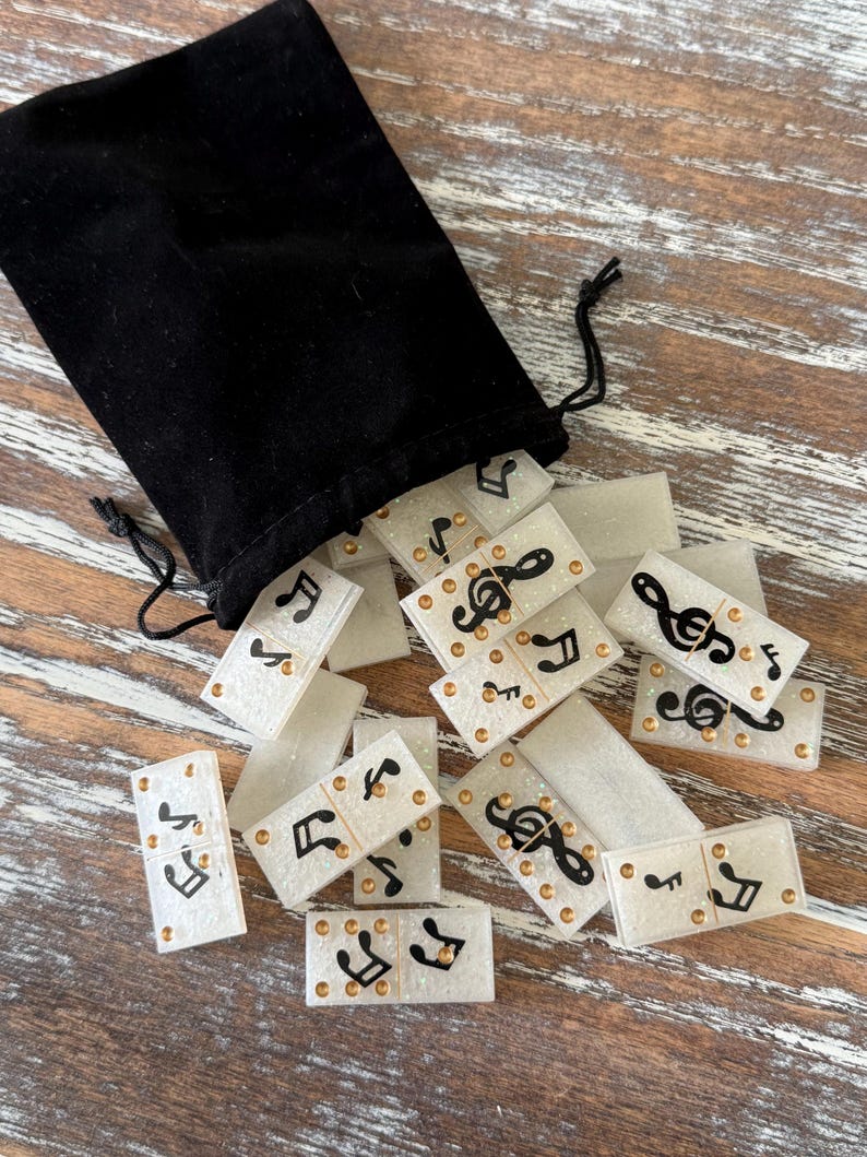 Music Notes Resin Dominoes Game With Velvet Bag 28 Pieces Glitter ...