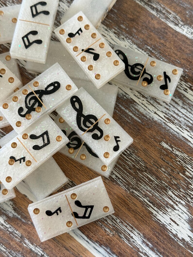 Music Notes Resin Dominoes Game With Velvet Bag 28 Pieces Glitter ...