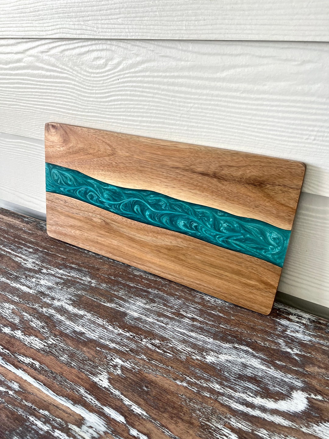 Turquoise Resin River Wood Cutting Board Charcuterie Board Cheeseboard ...