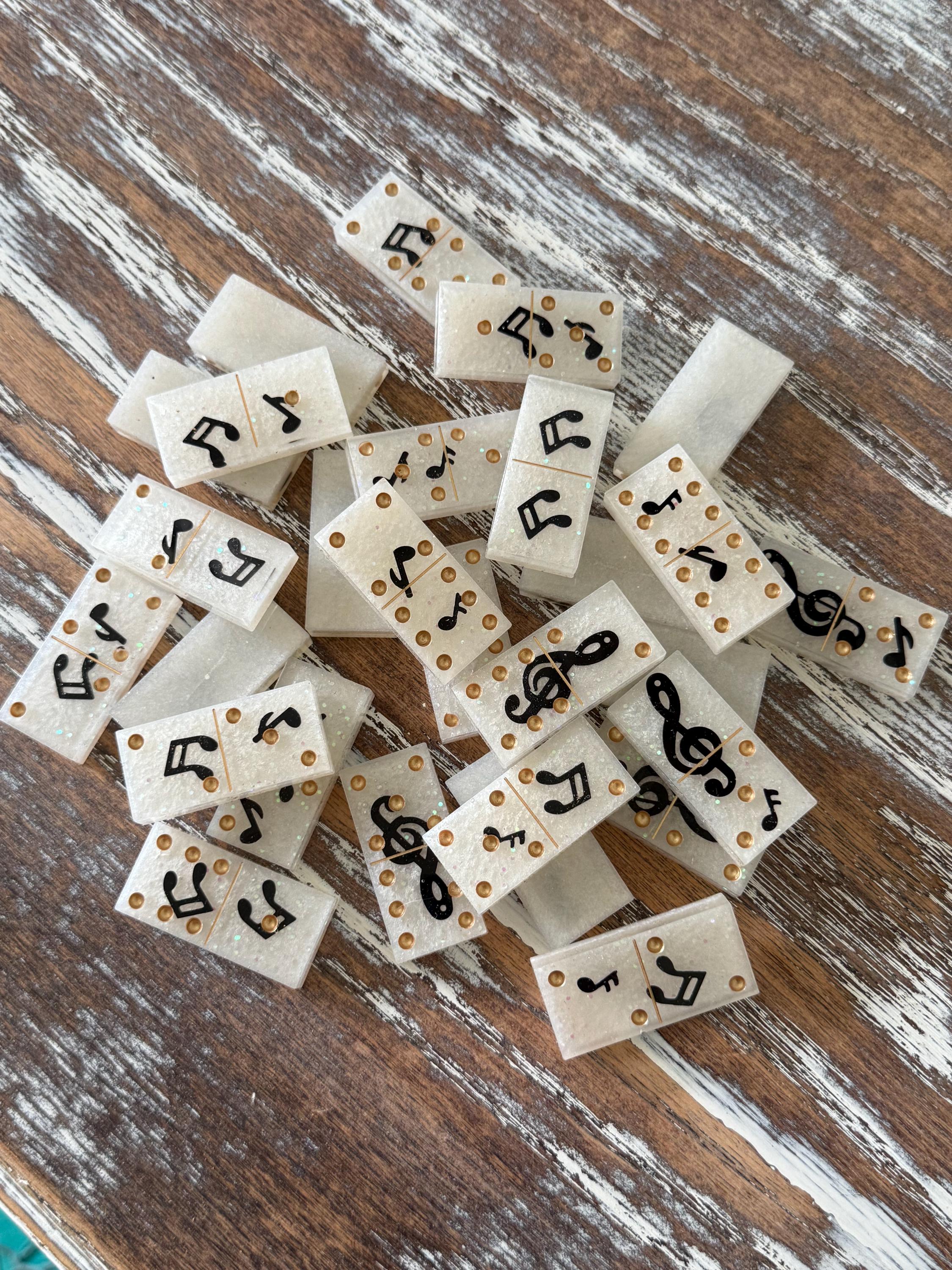 Music Notes Resin Dominoes Game With Velvet Bag 28 Pieces Glitter ...