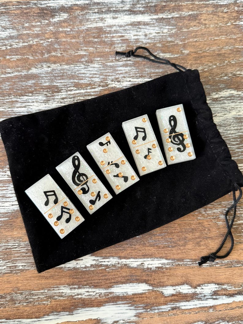 Music Notes Resin Dominoes Game With Velvet Bag 28 Pieces Glitter ...
