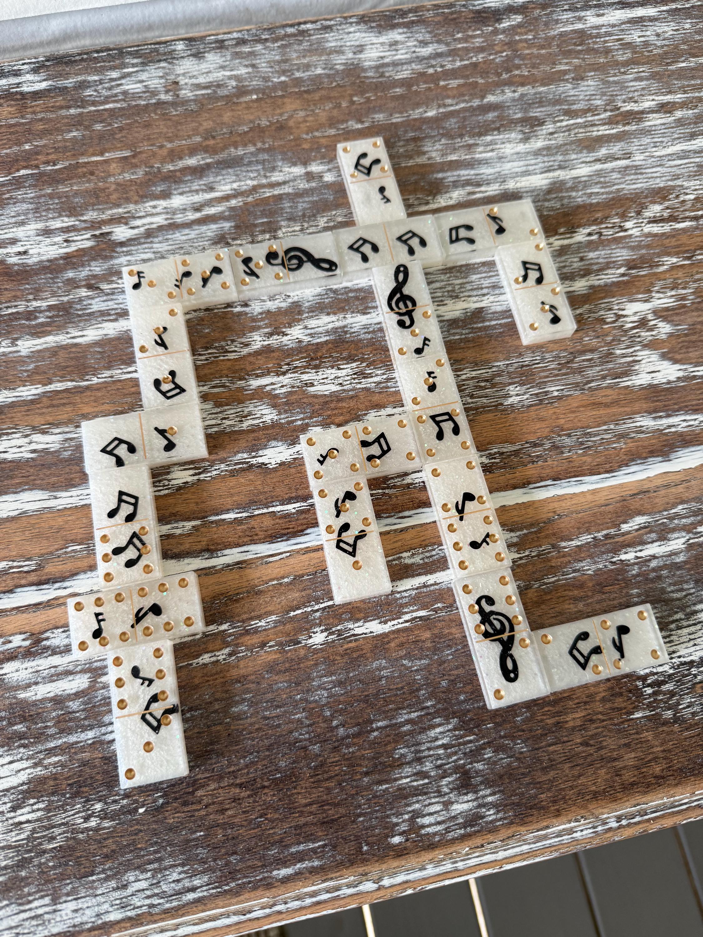 Music Notes Resin Dominoes Game With Velvet Bag 28 Pieces Glitter ...