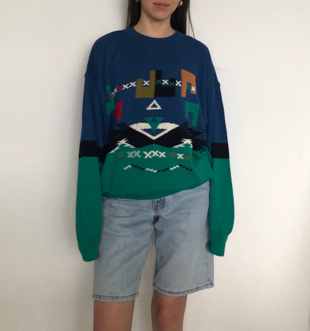 Jersey vintage vintage patrón loco suéter - Etsy España