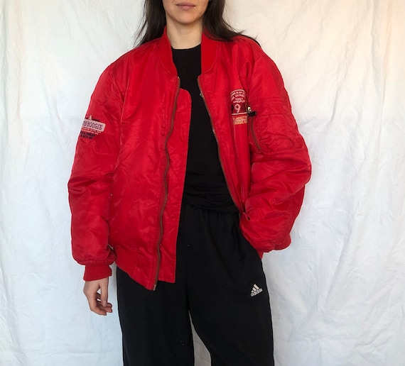 Vintage bomber jacket Bomb Boogie red colorful jacket… - Gem