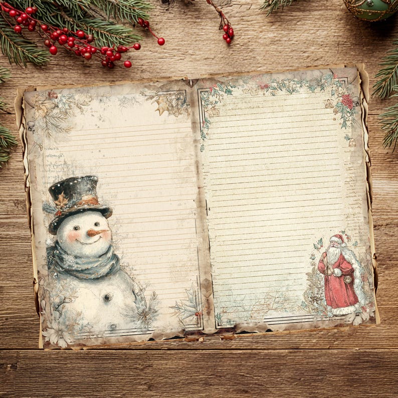 Vintage Christmas Lined Journal Page Printable Retro Holiday Writing ...