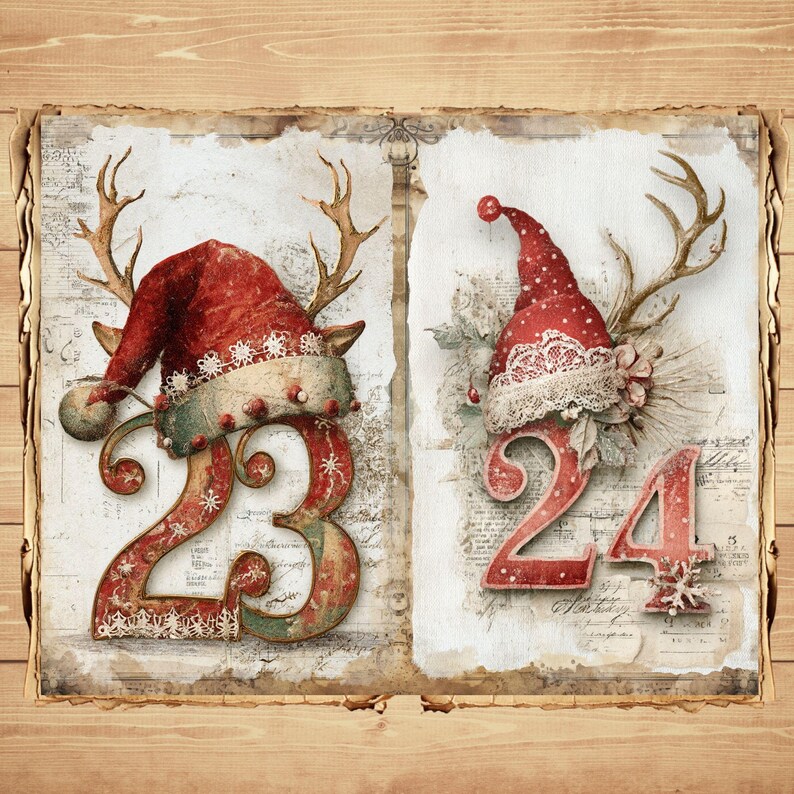 Vintage Christmas Number Set 1–31, Countdown to Christmas Printable ...