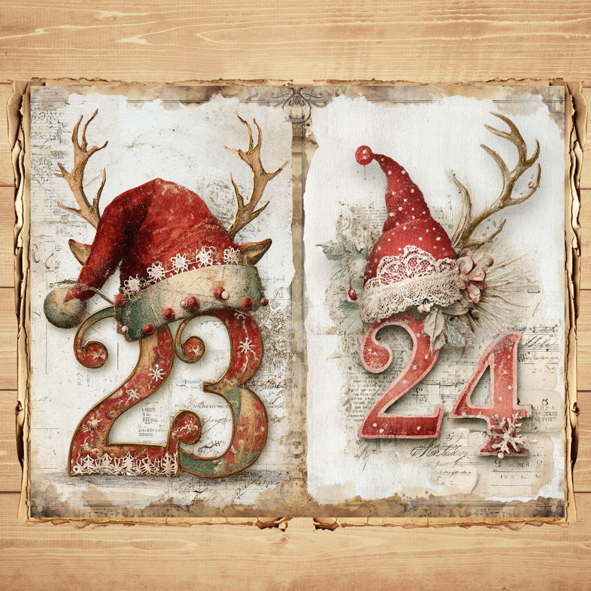 Vintage Christmas Number Set 1–31, Countdown to Christmas Printable ...