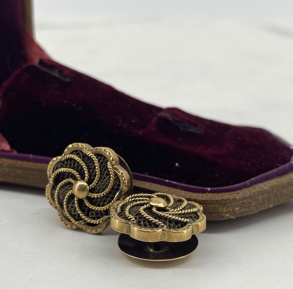 Early Victorian Hairwork Cuff Buttons Cuff Links Pr… Gem