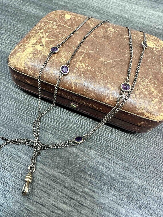 Victorian Era J. Lynne Guard Chain with Amethyst, Ope… - Gem