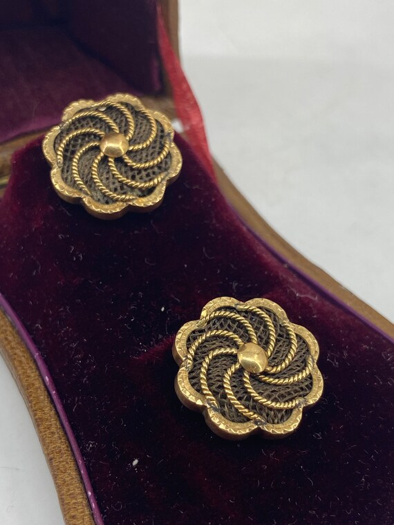 Early Victorian Hairwork Cuff Buttons Cuff Links Pr… Gem
