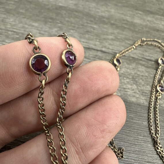 Victorian Era J. Lynne Guard Chain with Amethyst, Ope… - Gem