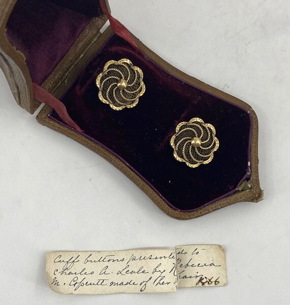 Early Victorian Hairwork Cuff Buttons Cuff Links Pr… Gem