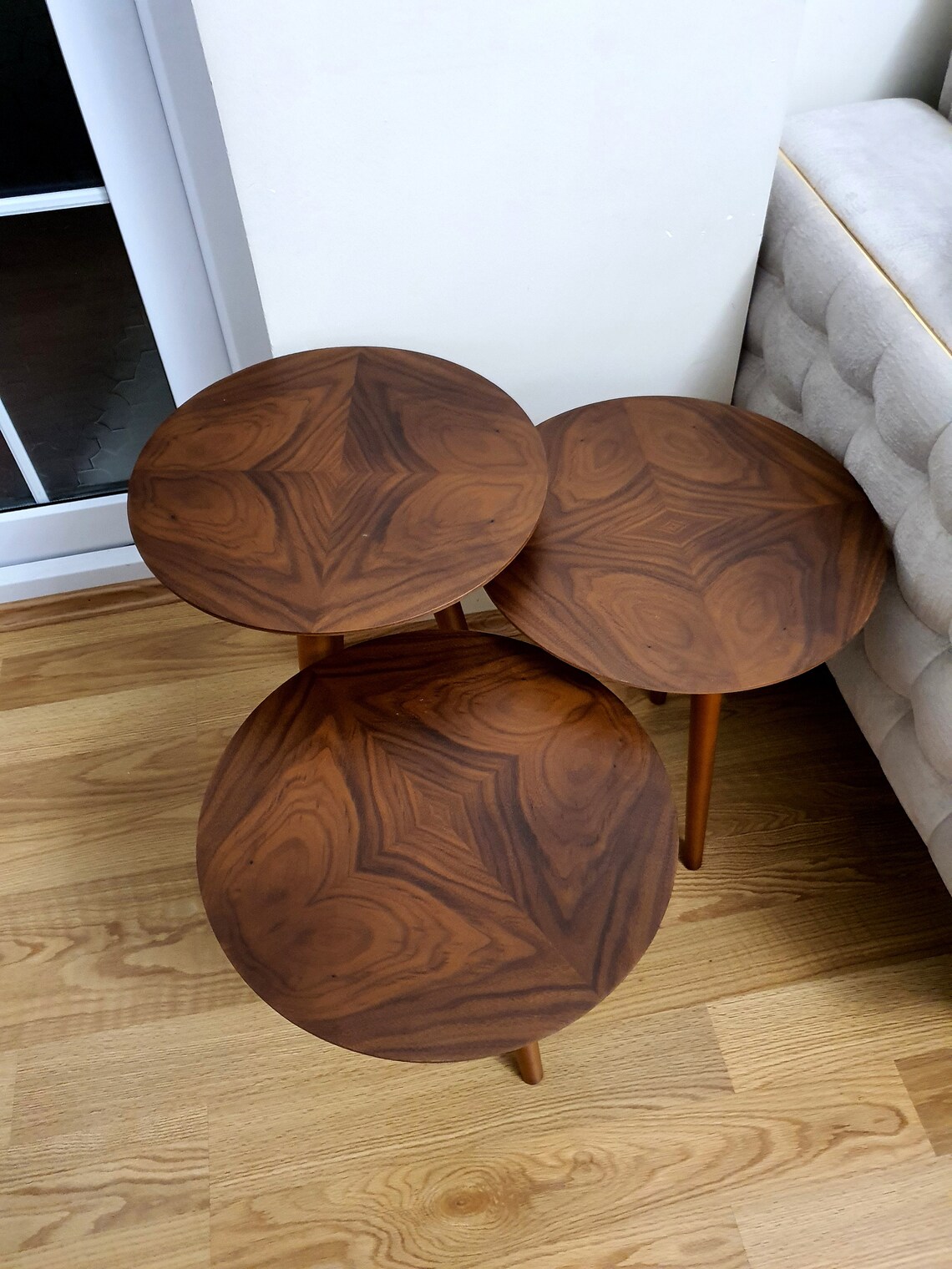 Walnut Nesting Coffee Tables Set of 2 Round Wood, Side Table Set Wood ...