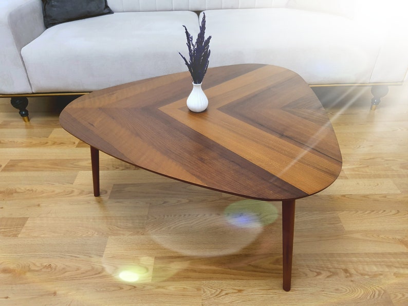 Triangle Coffee Table Walnut Round Oval Elliptical Wood - Etsy