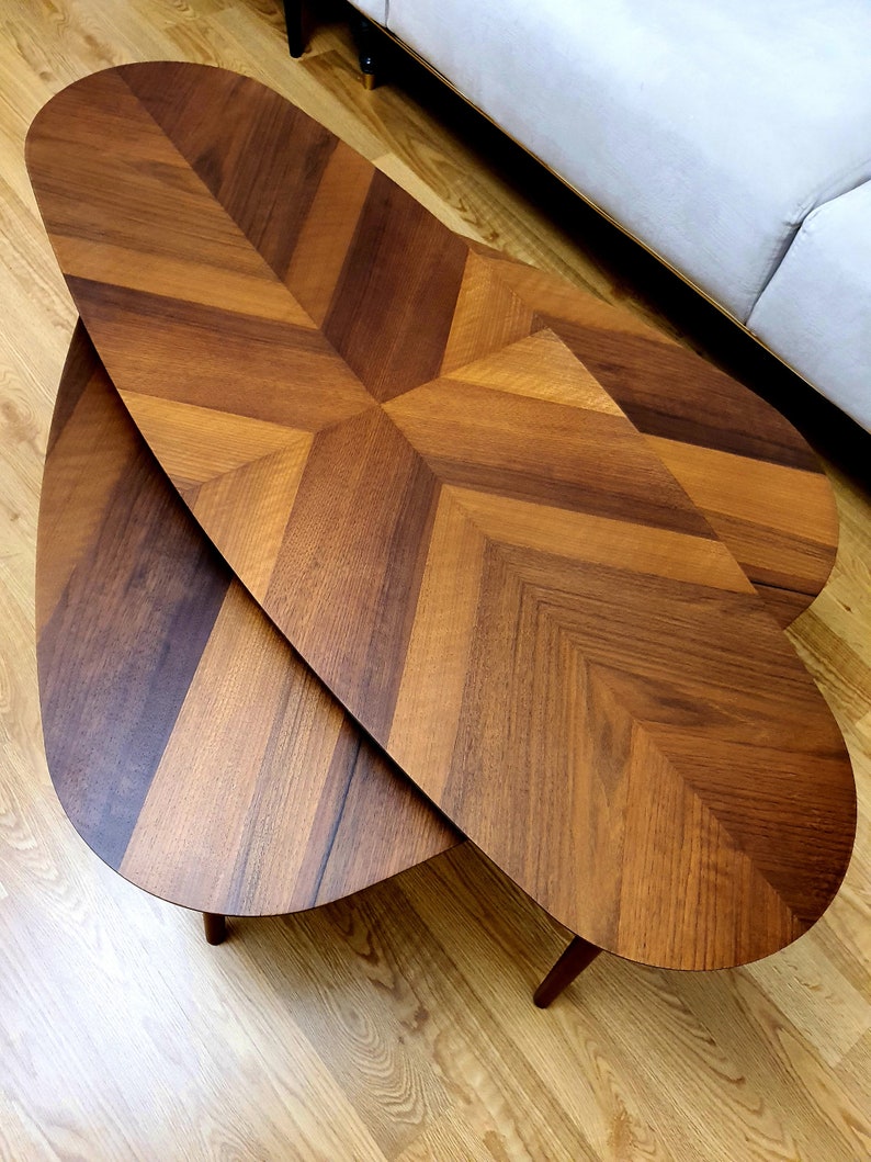 Triangle Coffee Table Walnut Round Oval Elliptical Wood - Etsy
