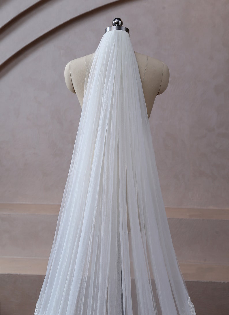 Lace Applique Wedding Veil: Long Cathedral Bridal Veil - Etsy