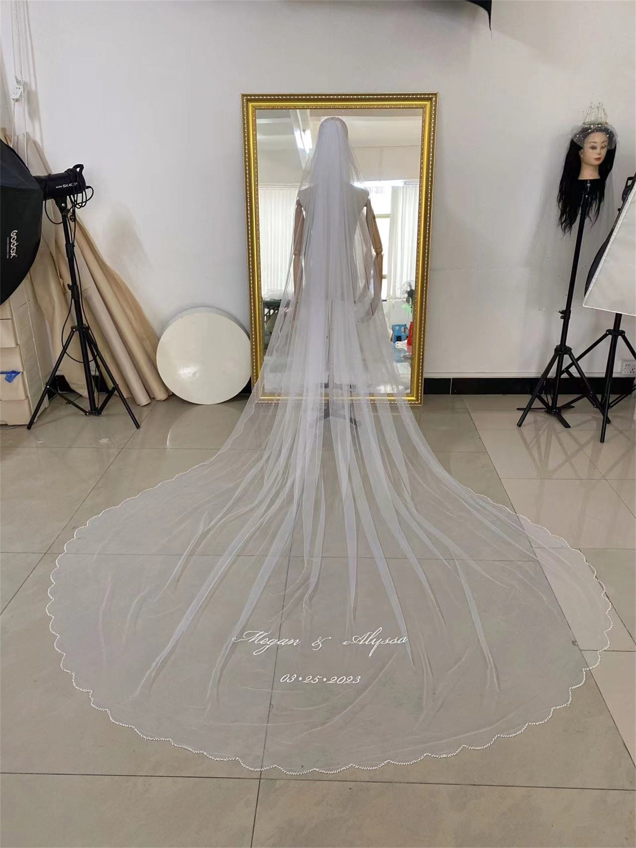 Custom Hand Embroidered Wedding Veil: Personalized Initials & Date ...