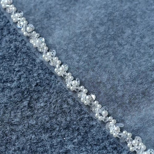 Pearls Edge Bridal Veil Ivory Veil Elegant Fingertip Veil - Etsy