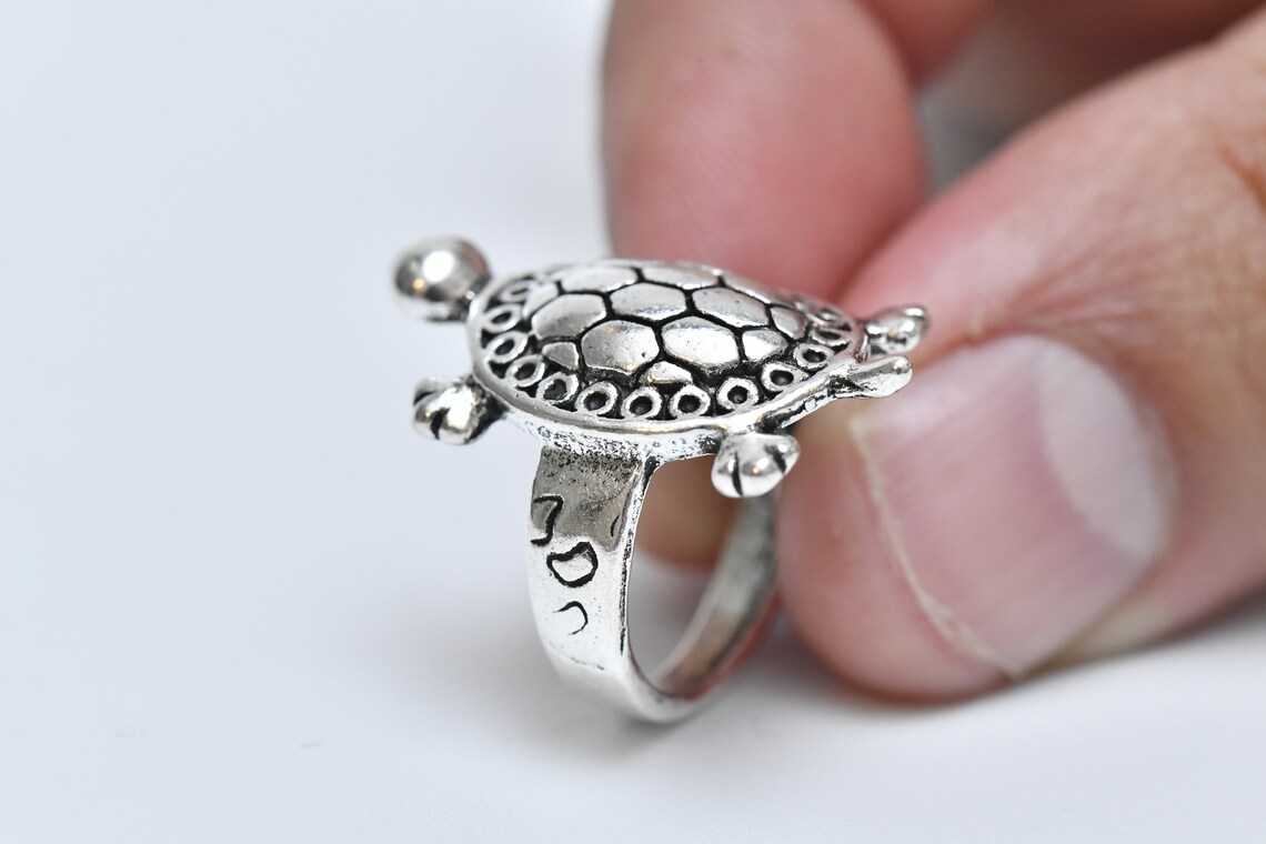 Vintage Silver Plated Tortoise Ring: Boho Animal Jewelry,popular Turtle ...