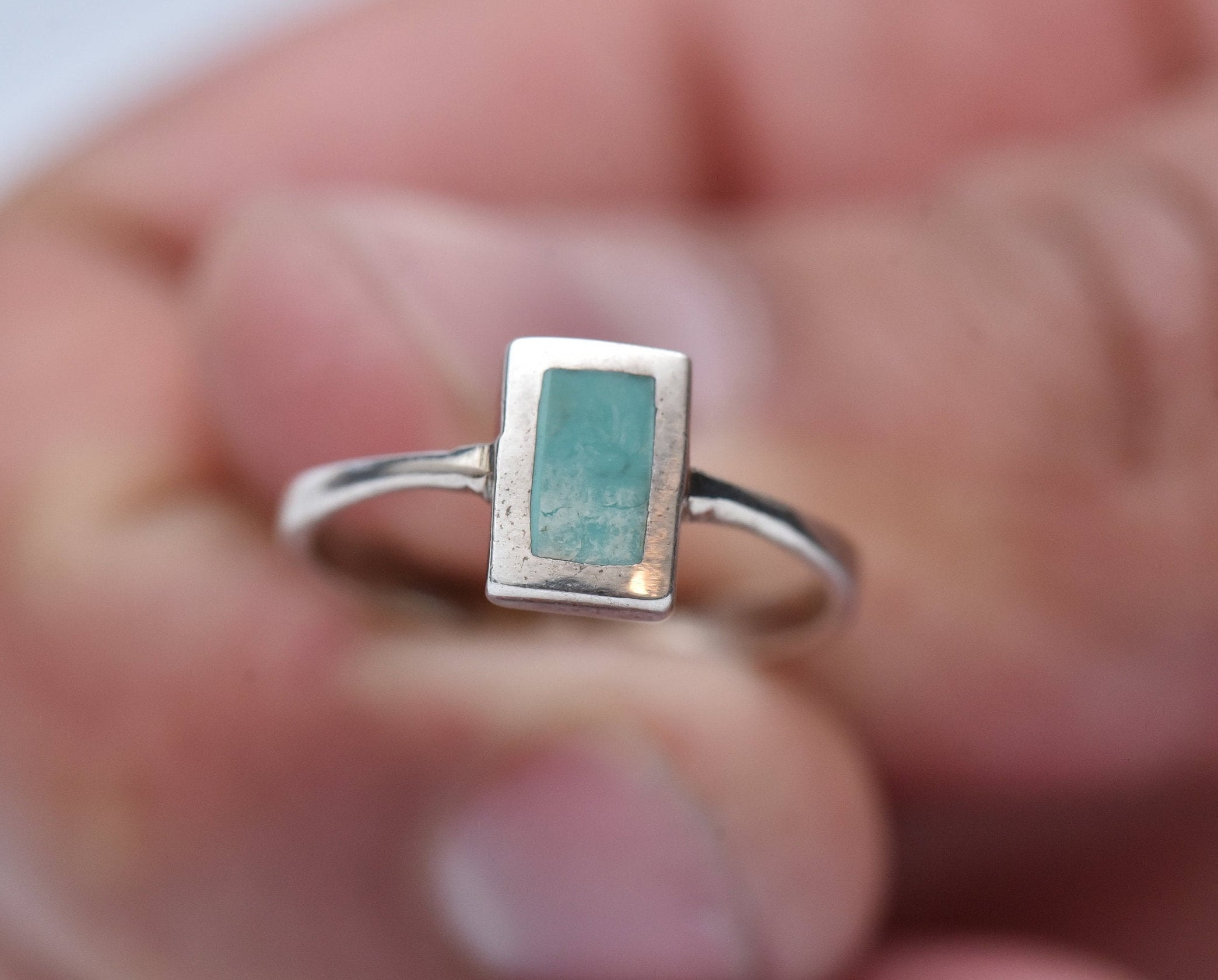 Turquoise Ring Simple Rectangle Turquoise Ring 925 Silver | Etsy