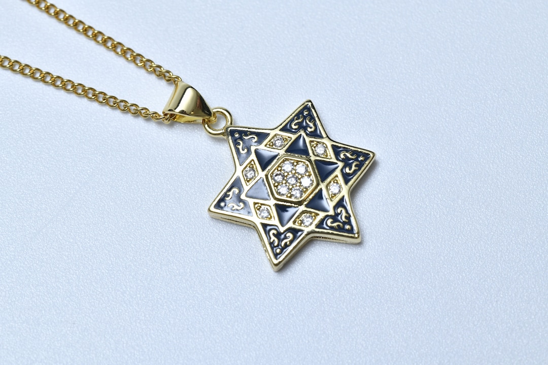 Gold Jewish Star Necklace-blue Star of David-antique Unique Jewish ...