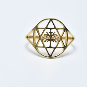 Gold Jewish Star Ring, Gold Tree of Life Ring, Star of David, 21k ...