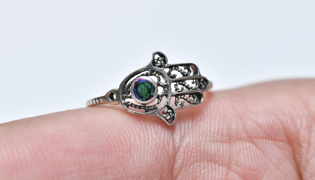 Dainty Silver Hamsa Ring-filgran Hamsa-popular Ring-antique Gemstone ...