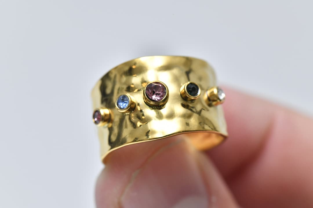 Multicolor Gold Ring,gold Gemstone Ring,colorful Crystal Ring,statement ...