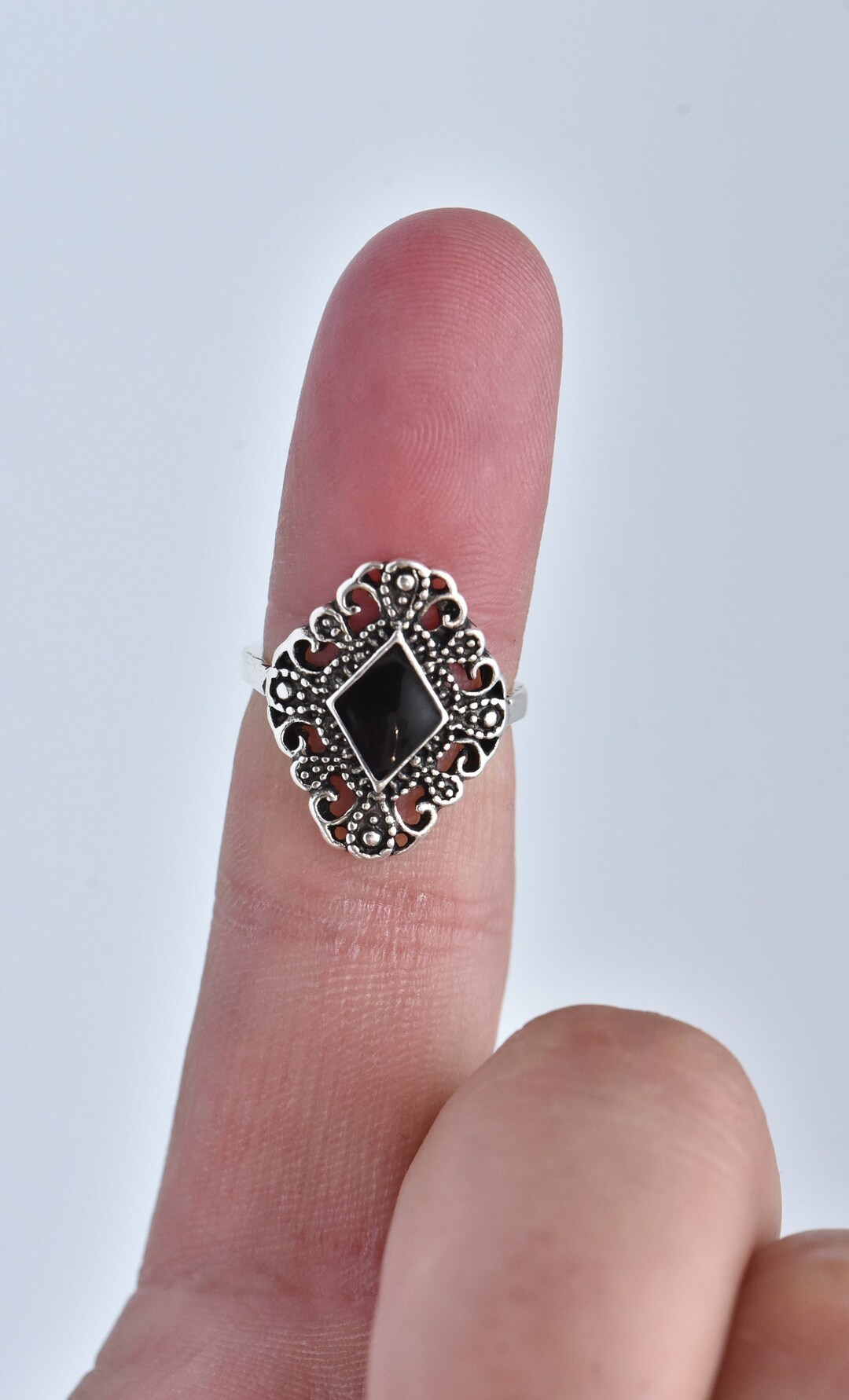 Black Stone Ring-antique Vintage Ring-natural 925 Silver Ring-black ...