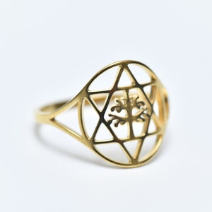 Gold Jewish Star Ring, Gold Tree of Life Ring, Star of David, 21k ...