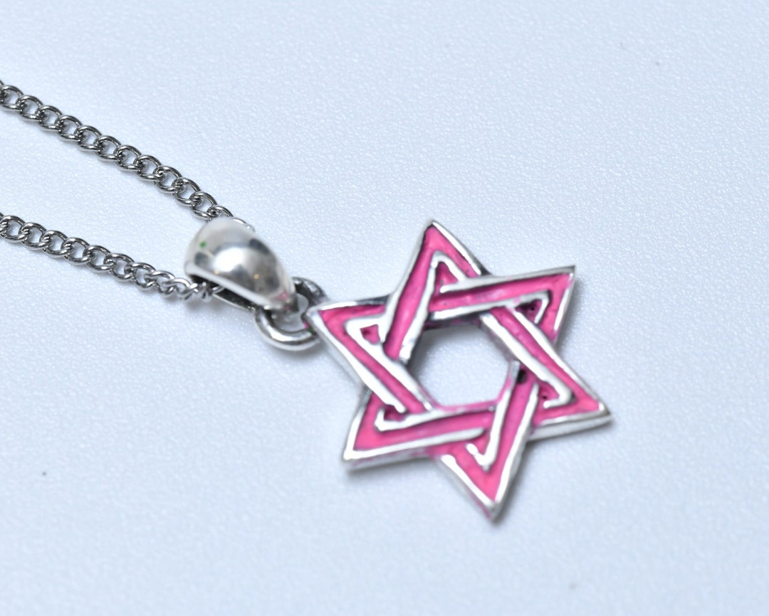 Silver Jewish Star Necklace-pink Star of David Necklace-pink Jewish ...