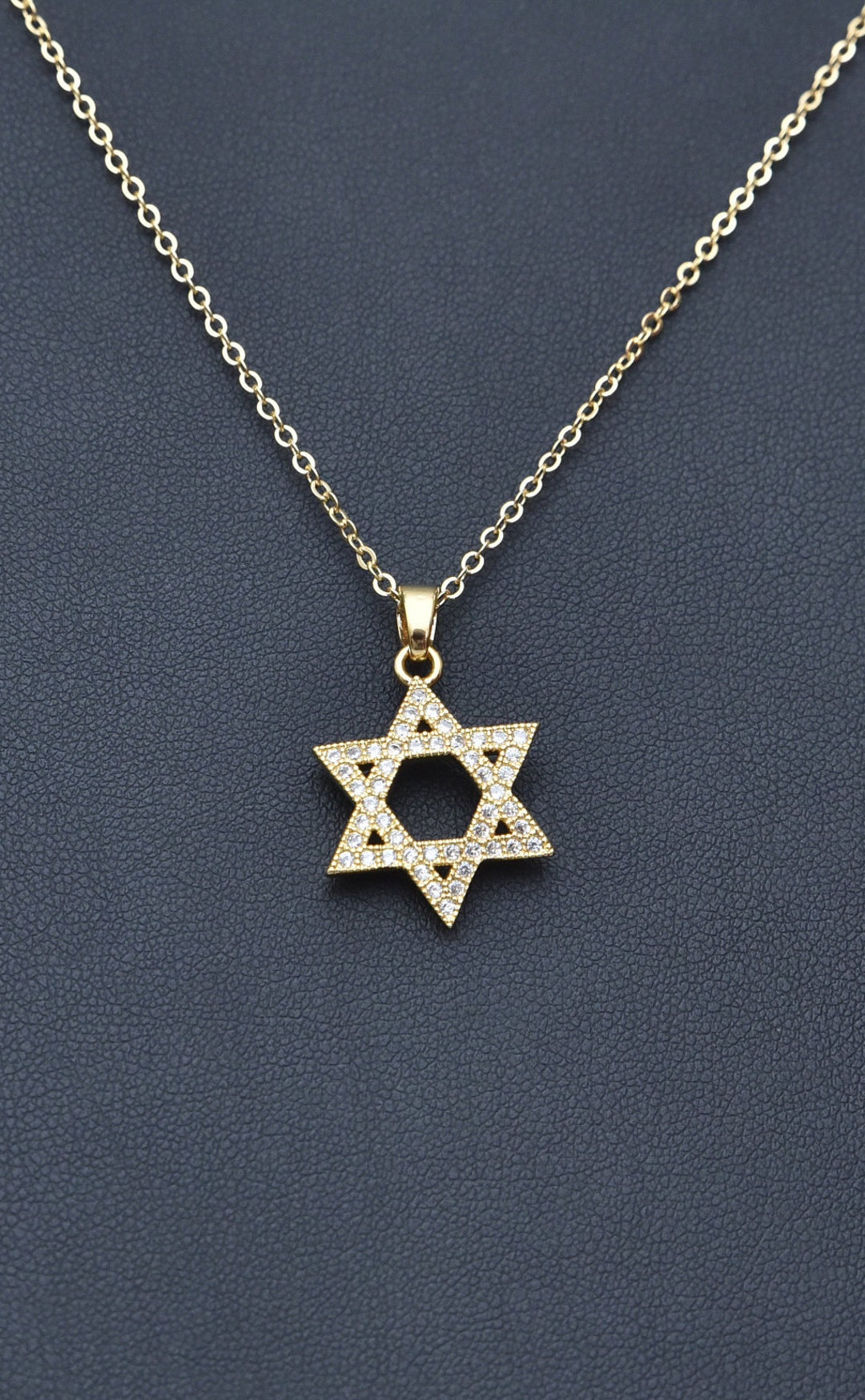 Jewish Star Necklace, Gold Jewish Star Necklace, Star of David, Diamond ...