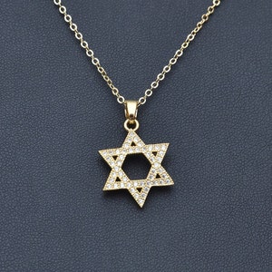 Jewish Star Necklace, Gold Jewish Star Necklace, Star of David, Diamond ...