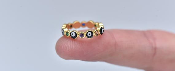 Evil Eye Ring Multicolor Auge Ring A stapelbare Ring Gold Eye Ring Evil Eye Schmuck Multicolor Ring Gold Hamsa Ring Geschenk fur Frau Etsy