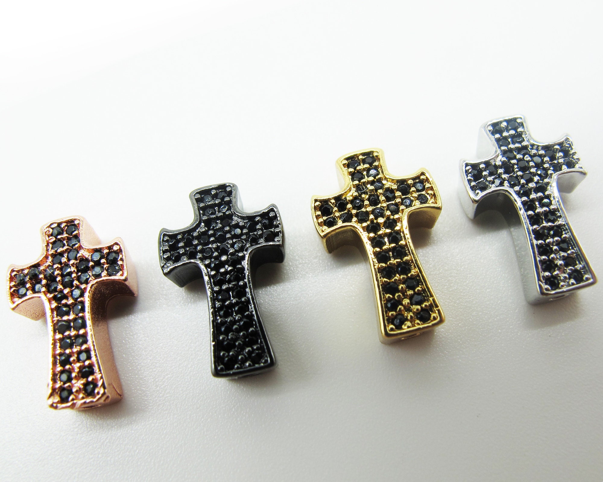 Black CZ Micro Pave Cross Spacer Beads, 1/2/5/10 Pcs Cross Bracelet ...