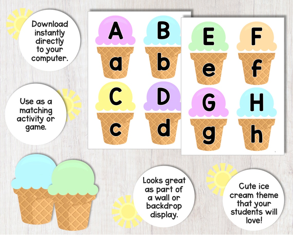 Alphabet Ice Creams - Pastel Colors | Printable Letter Matching ...