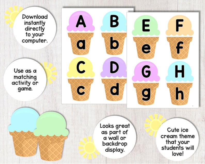 Alphabet Ice Creams - Pastel Colors | Printable Letter Matching ...