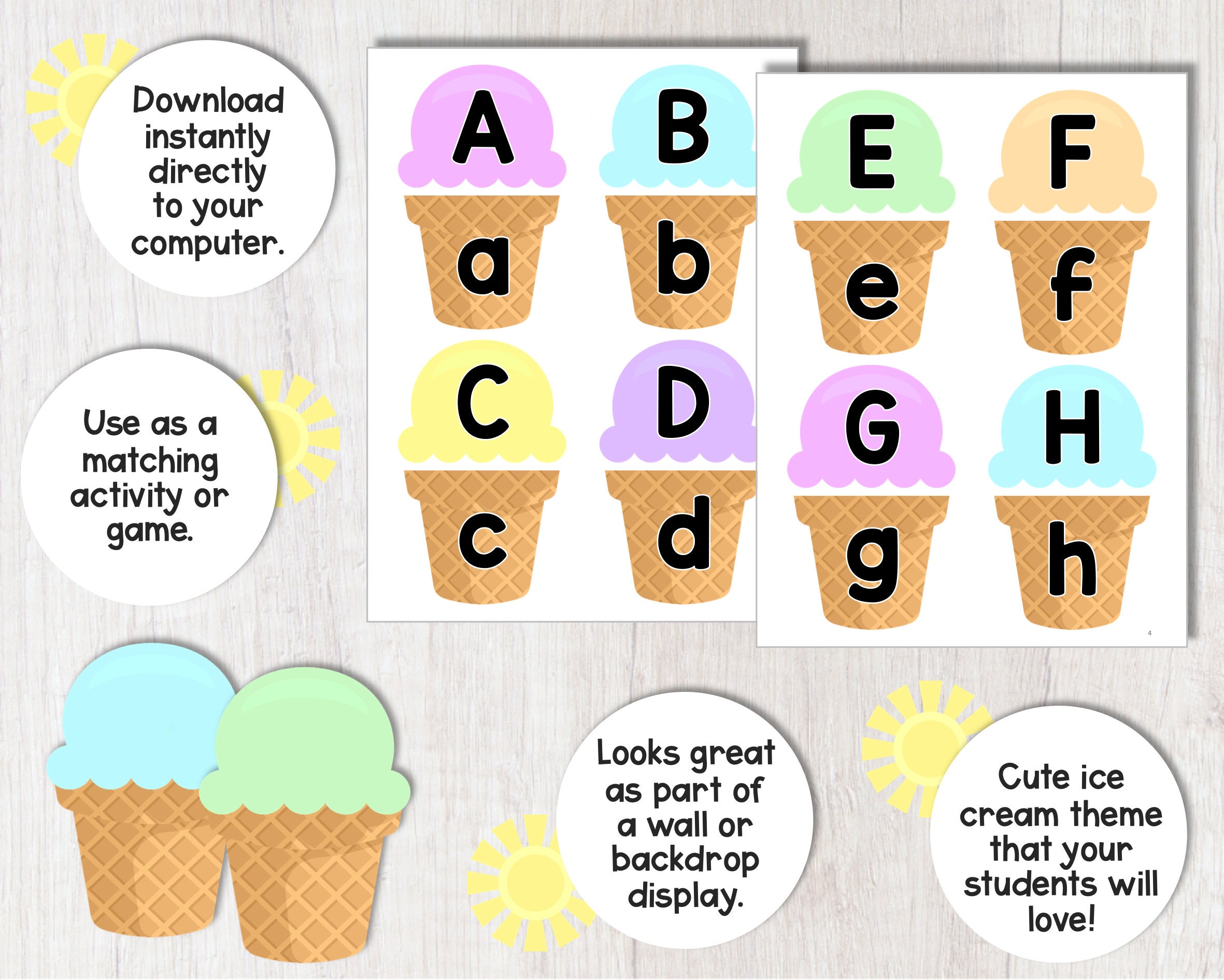 Alphabet Ice Creams - Pastel Colors | Printable Letter Matching ...