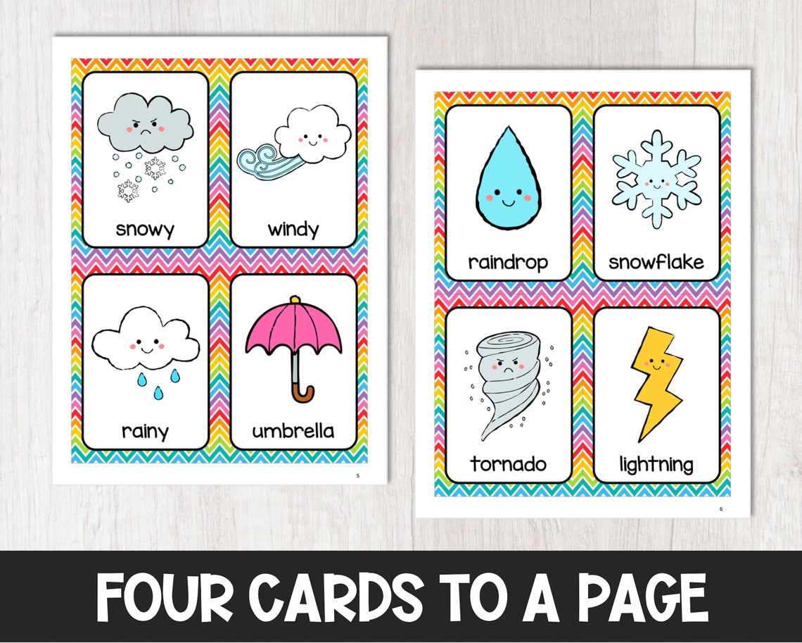 Weather Flashcards for Kids Printable Flashcards for | Etsy