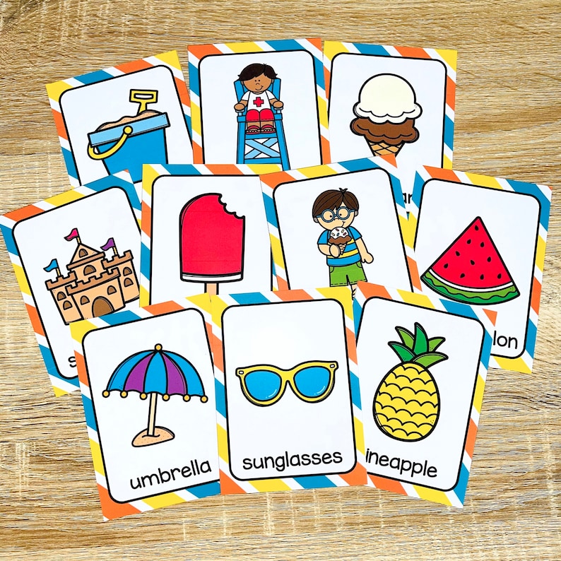 Summer Flashcards for Kids Printable Flashcards for | Etsy