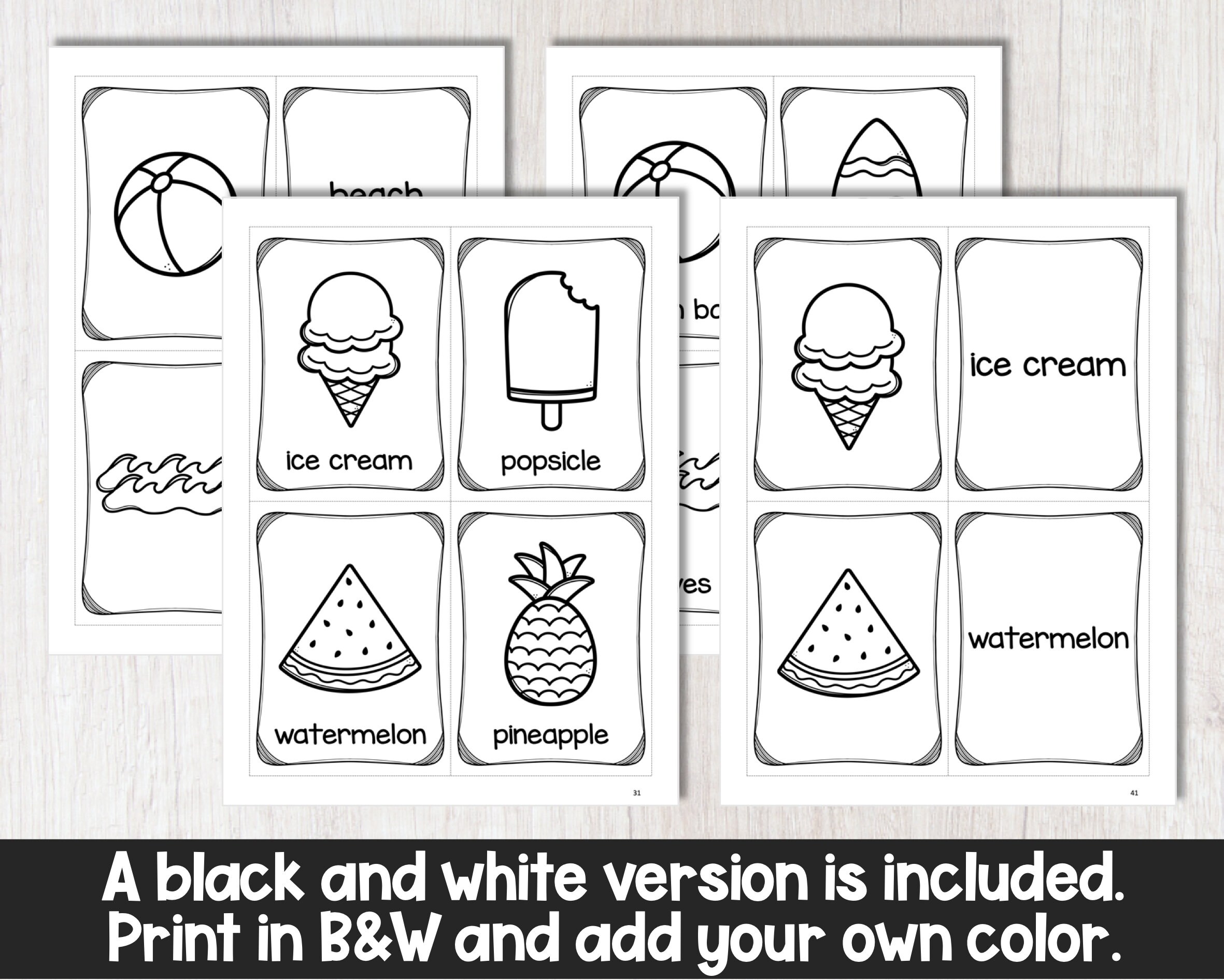 Summer Flashcards for Kids Printable Flashcards for Kindergarten ...